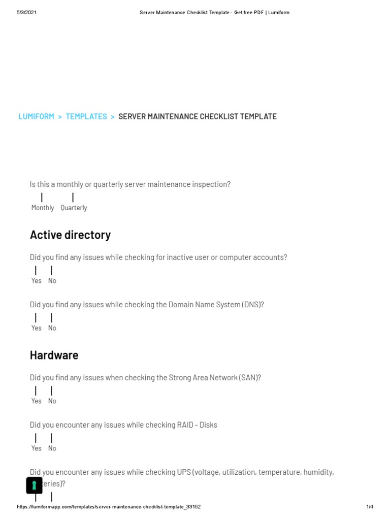 Server Maintenance Checklist Template | PDF | Active Directory | Server ...