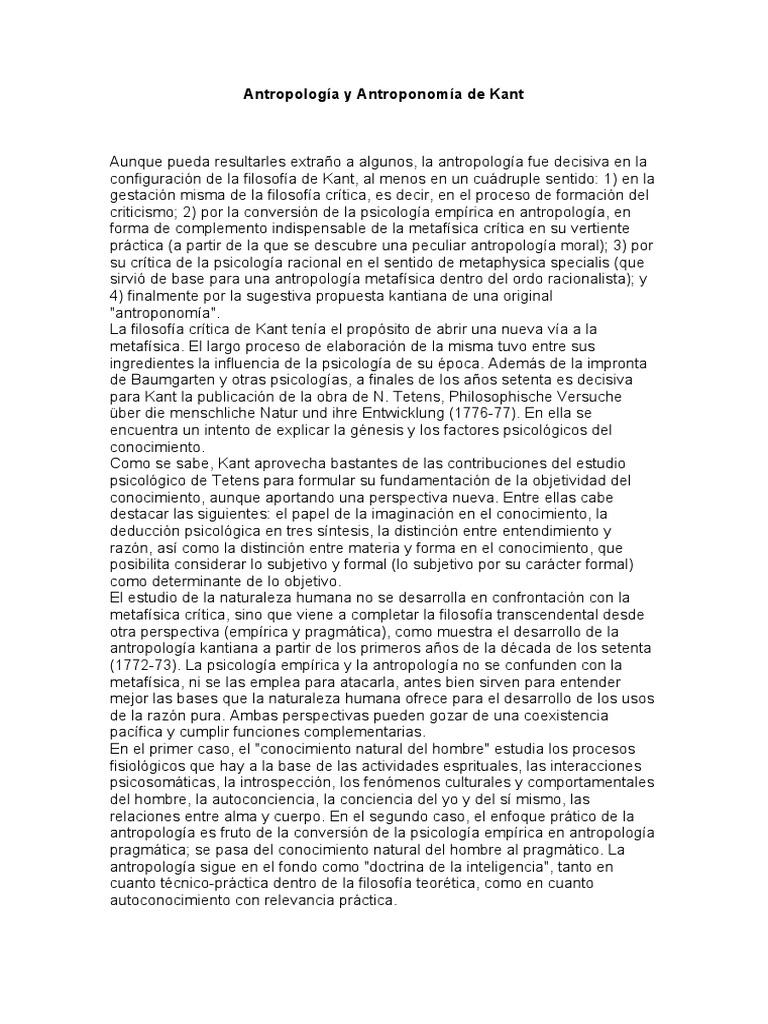 Antropología y Antroponomía en Kant | PDF | Immanuel Kant | Moralidad