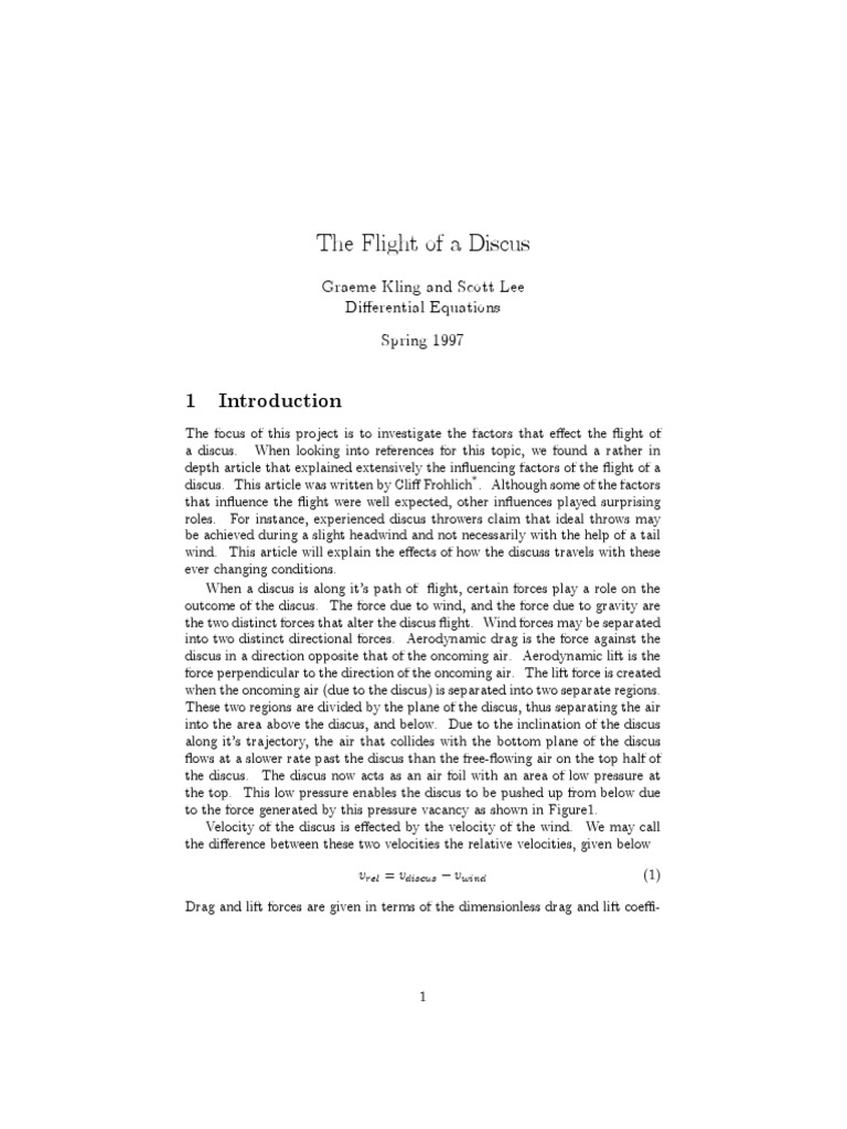 Factors Affecting the Flight of a Discus | PDF