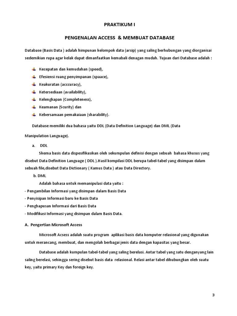 Praktikum I Pengenalan Access & Membuat Database: A. Pengertian Microsoft Access | PDF