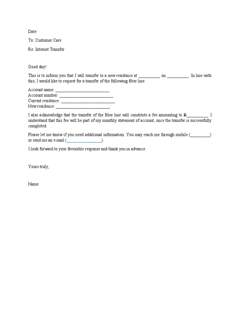 Letter of Request - Transfer of Residence - Template | PDF