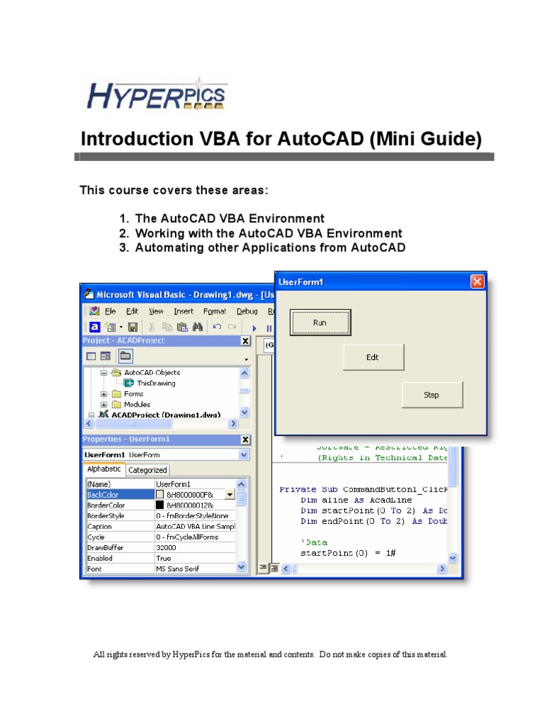 Introduction VBA For AutoCAD (Mini Guide) - HyperPics | PDF | Visual Basic For Applications ...