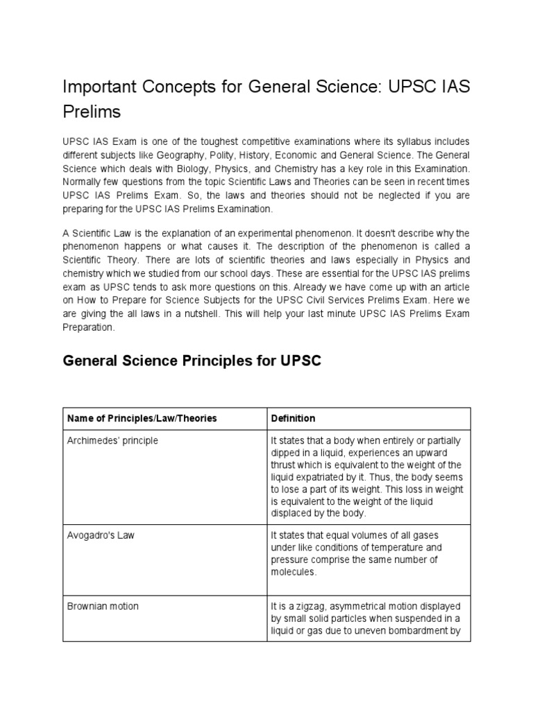 Important Concepts For General Science UPSC IAS Prelims | PDF | Gases ...
