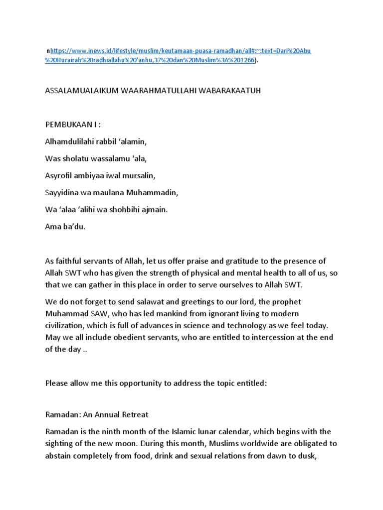 Script Ramadhan Speech | PDF | Ramadan | Fasting