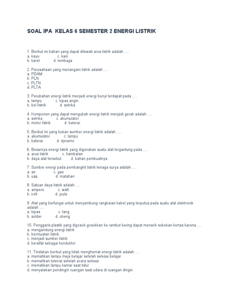 Soal Ipa KLS 6 Energi Listrik | PDF