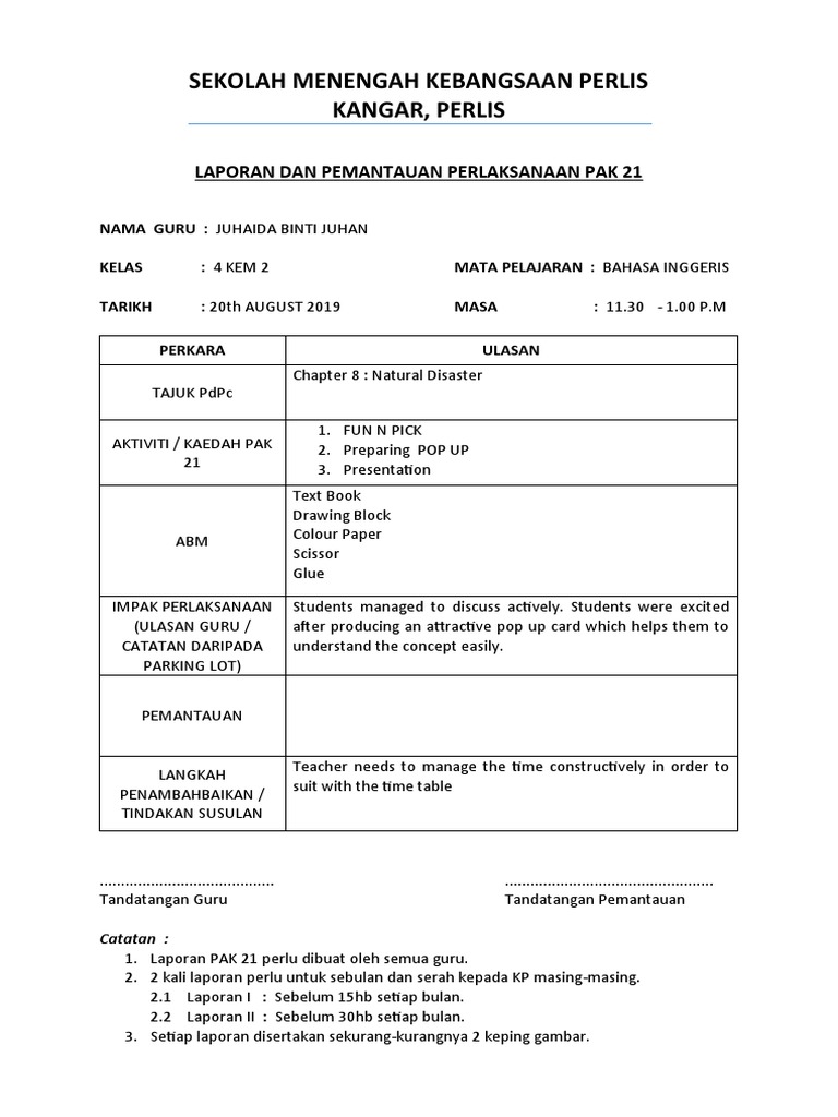 Sekolah Menengah Kebangsaan Perlis Kangar, Perlis: Laporan Dan ...