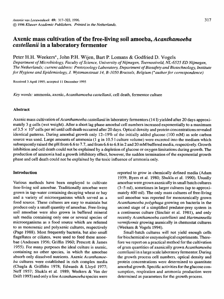 Axenic Cultivation of Acanthamoeba castellanii | PDF | Soil | Fermentation