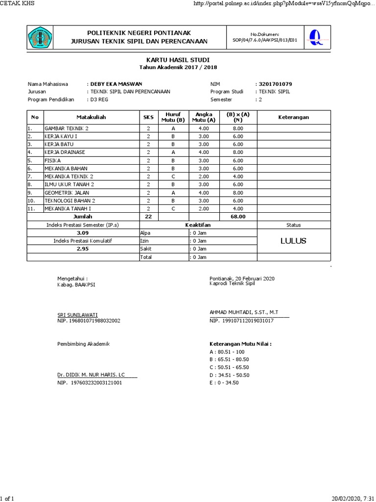 Cetak KHS Semester 02 | PDF