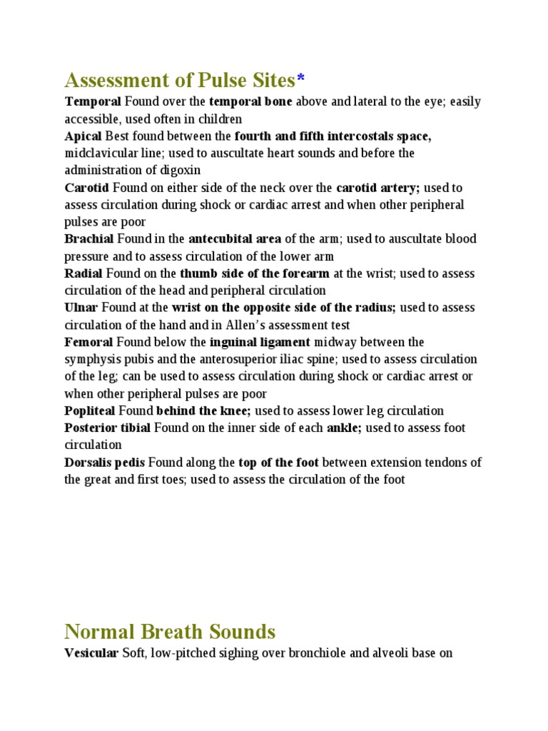 Assessment of Pulse Sites | PDF