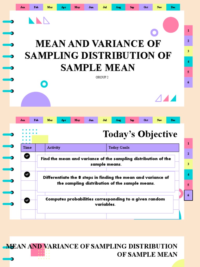 Mean and Variance of Sampling Distribution of Sample Mean: Jan Feb Mar ...