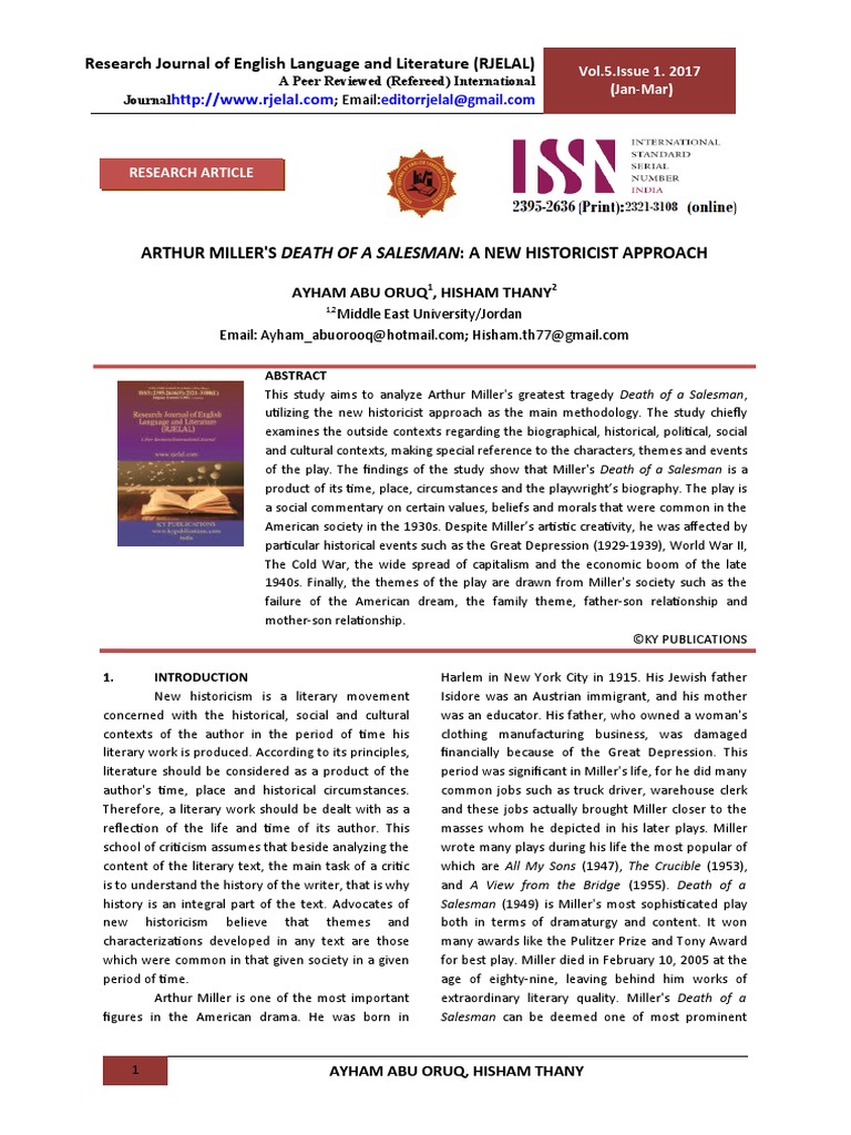 Arthur Millers Death of A Salesman A New | PDF | Science ...