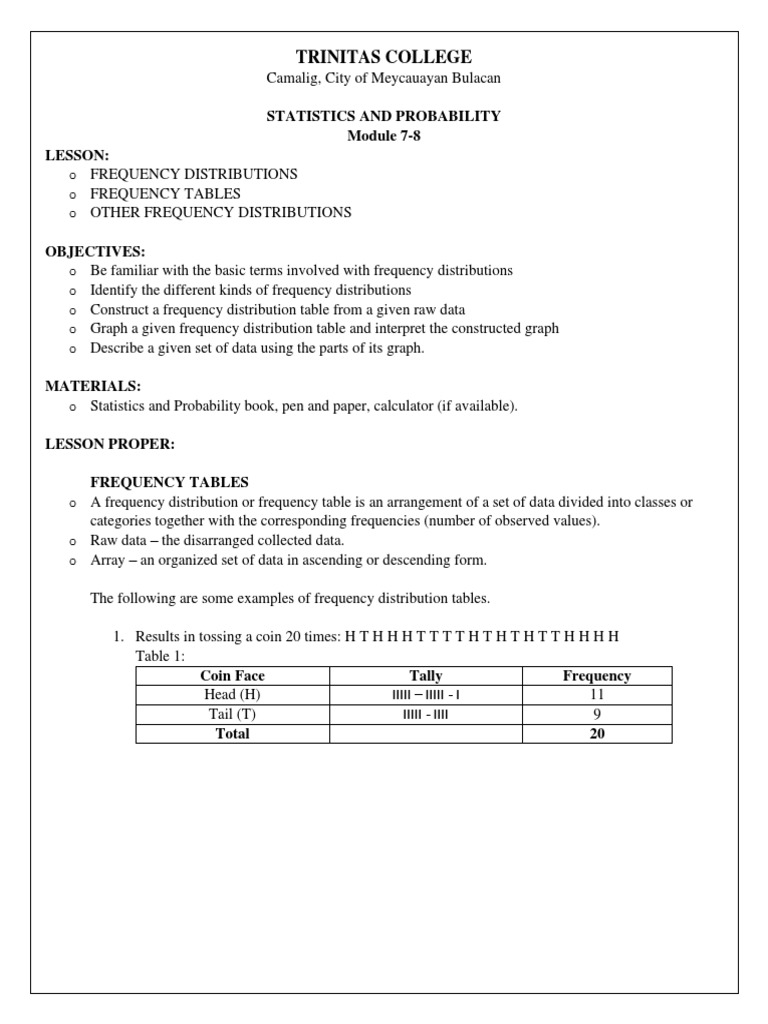 Trinitas College: Statistics and Probability Module 7-8 Lesson | PDF ...