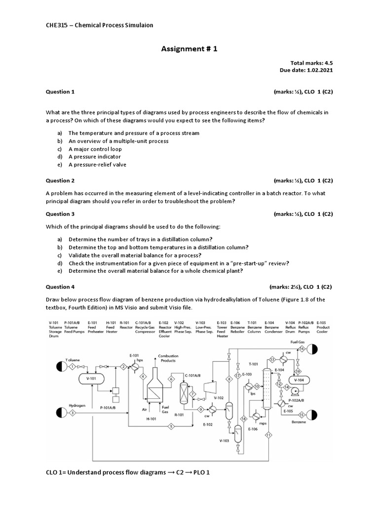 Assignment # 1: CHE315 - Chemical Process Simulaion | PDF