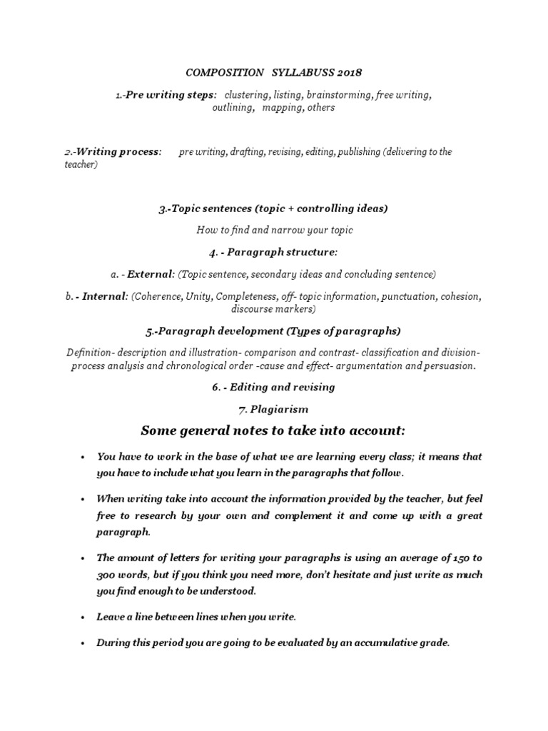 COMPOSITION SYLLABUSS 2018 (Autoguardado) | PDF | Writers | Sentence ...