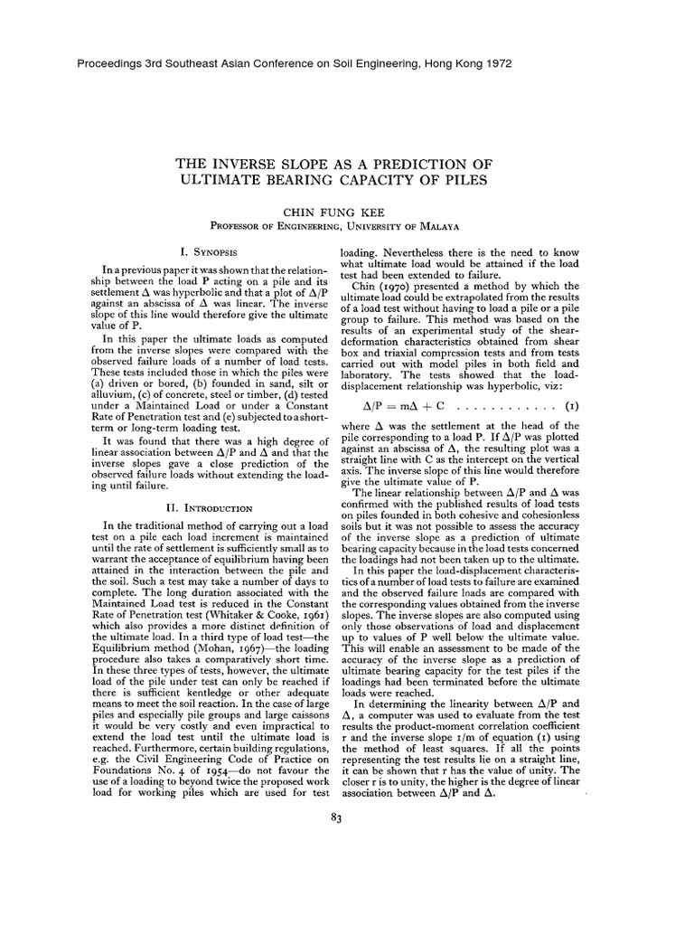 Chin's Inverse Slope As A Prediction of Ultimate Pile Capacity (1972 ...