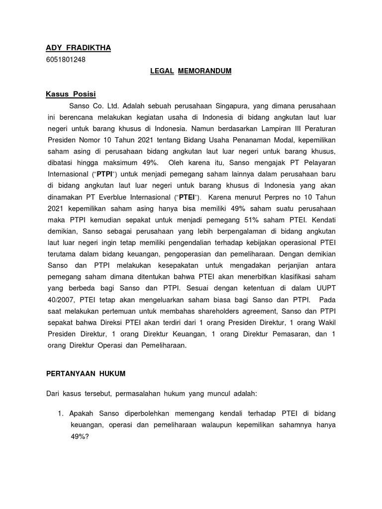 Contoh Memorandum Hukum untuk Perusahaan | PDF