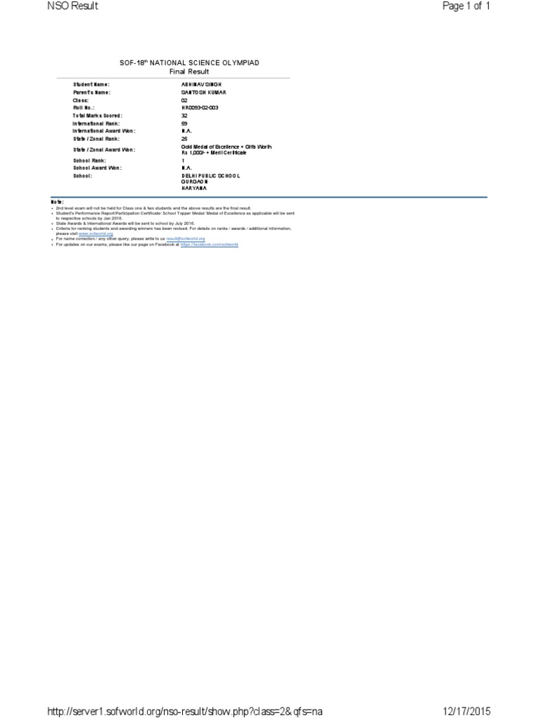 Sof 18th Nso Results Pdf