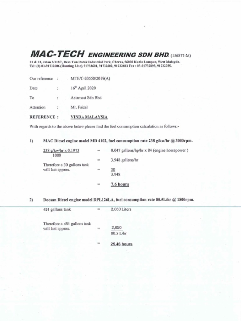 Diesel Engine Calculation | PDF