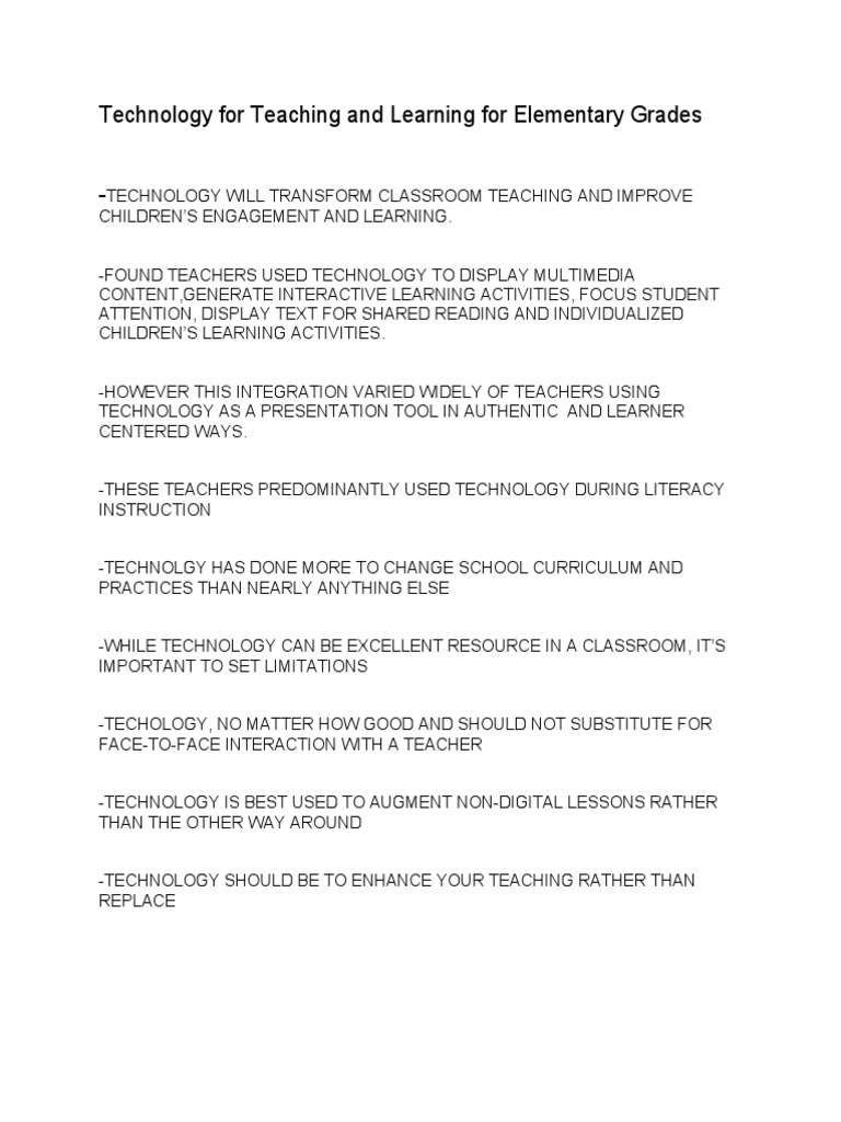 Technology For Teaching - ELEMENTARYfor Elementary Grades | PDF
