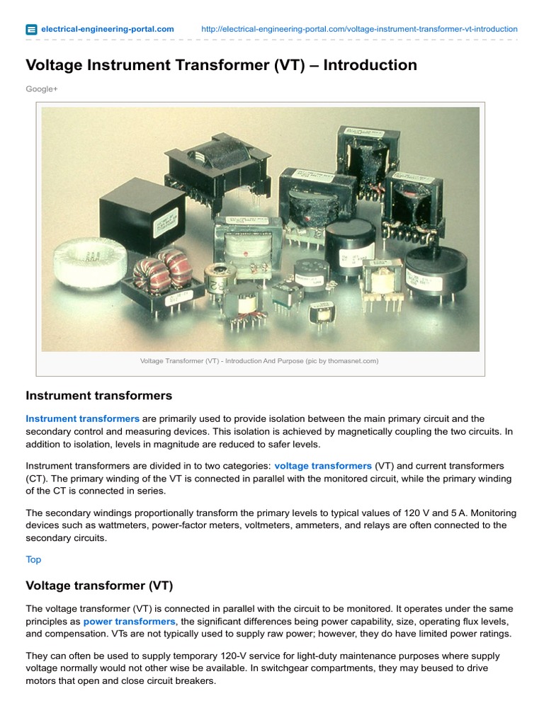 Voltage Instrument Transformer VT Introduction | PDF | Science ...