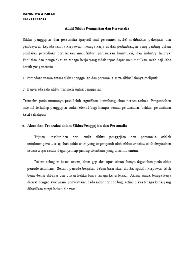 Audit Siklus Penggajian dan Personalia | PDF | Pengelolaan Keuangan & Uang