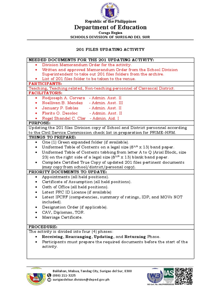 201 Files Updating Activity Guide | PDF | Government | Business