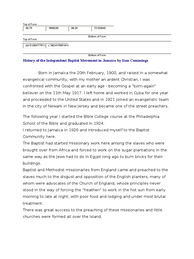 History of The Independent Baptist Movement in Jamaica by Sam Cummings ...