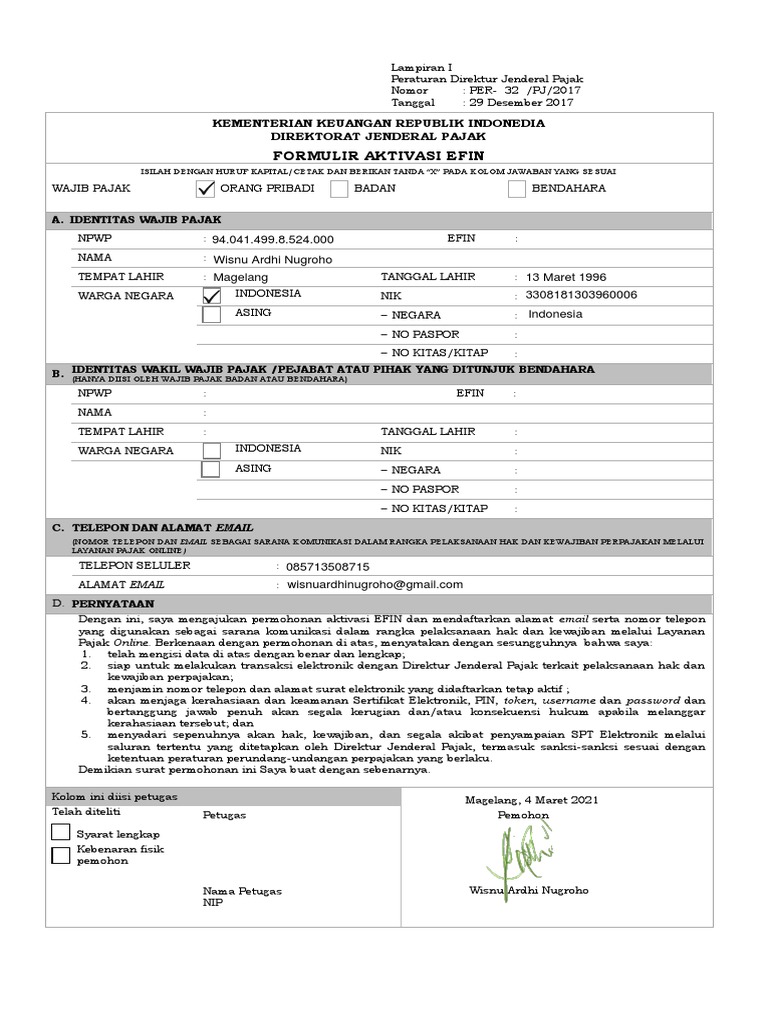 Formulir Aktivasi EFIN | PDF