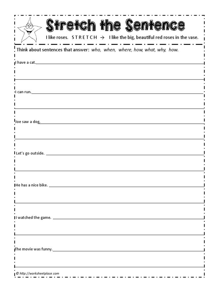Stretching Sentences Worksheet for Kids | PDF