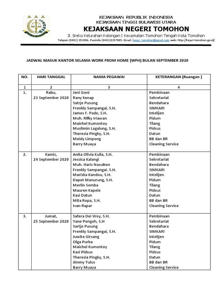 Jadwal WFH September | PDF