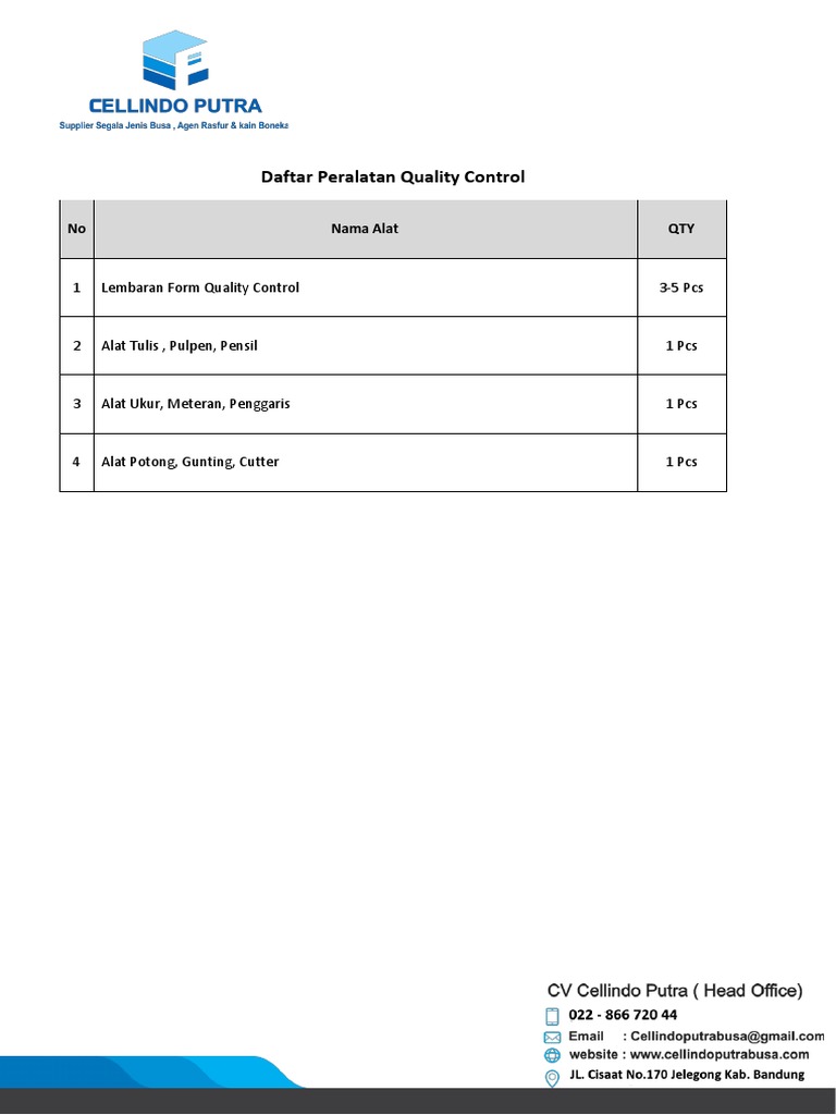 Daftar Peralatan Quality Control | PDF