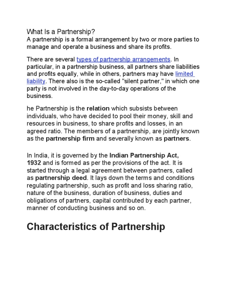 Characteristics of Partnership: What Is A Partnership? | PDF ...