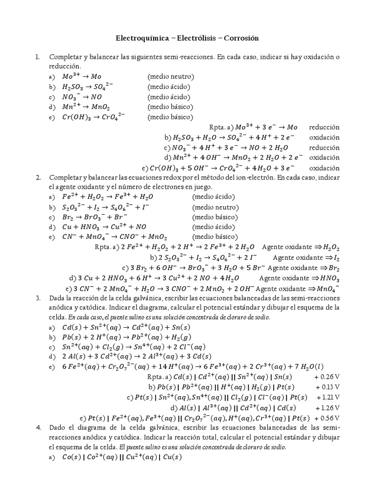 05 Electroquimica Ejercicios | PDF | Redox | Electrodo