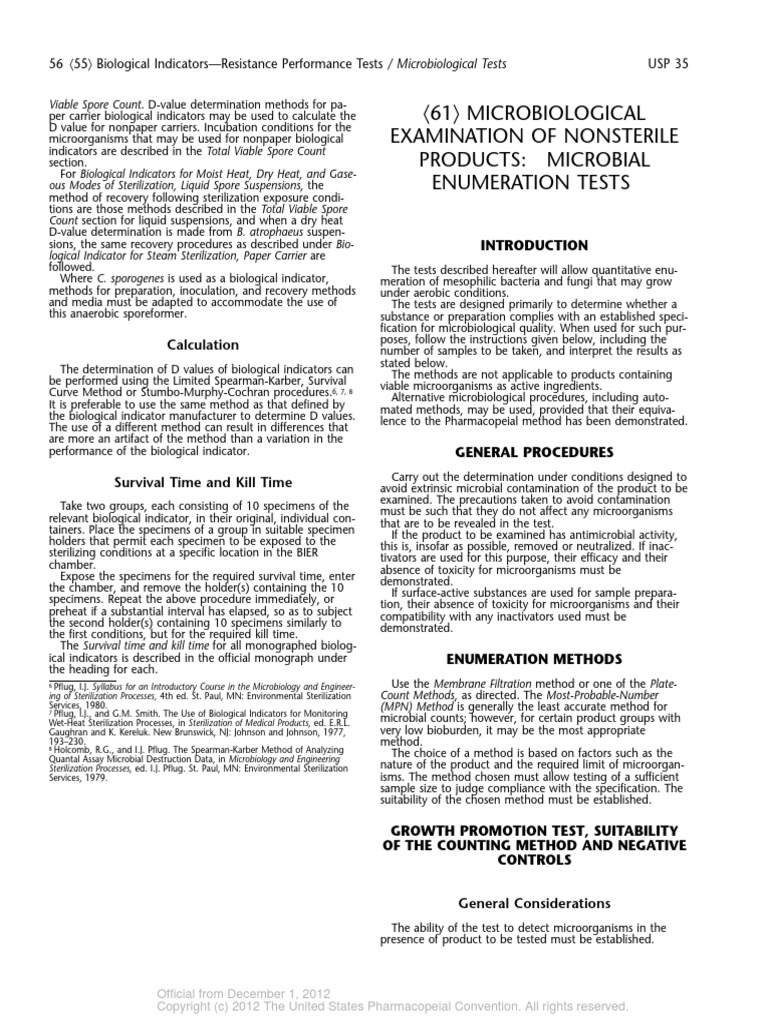 Usp 61 Microbiological Examination of Nonsterile Products Microbial ...