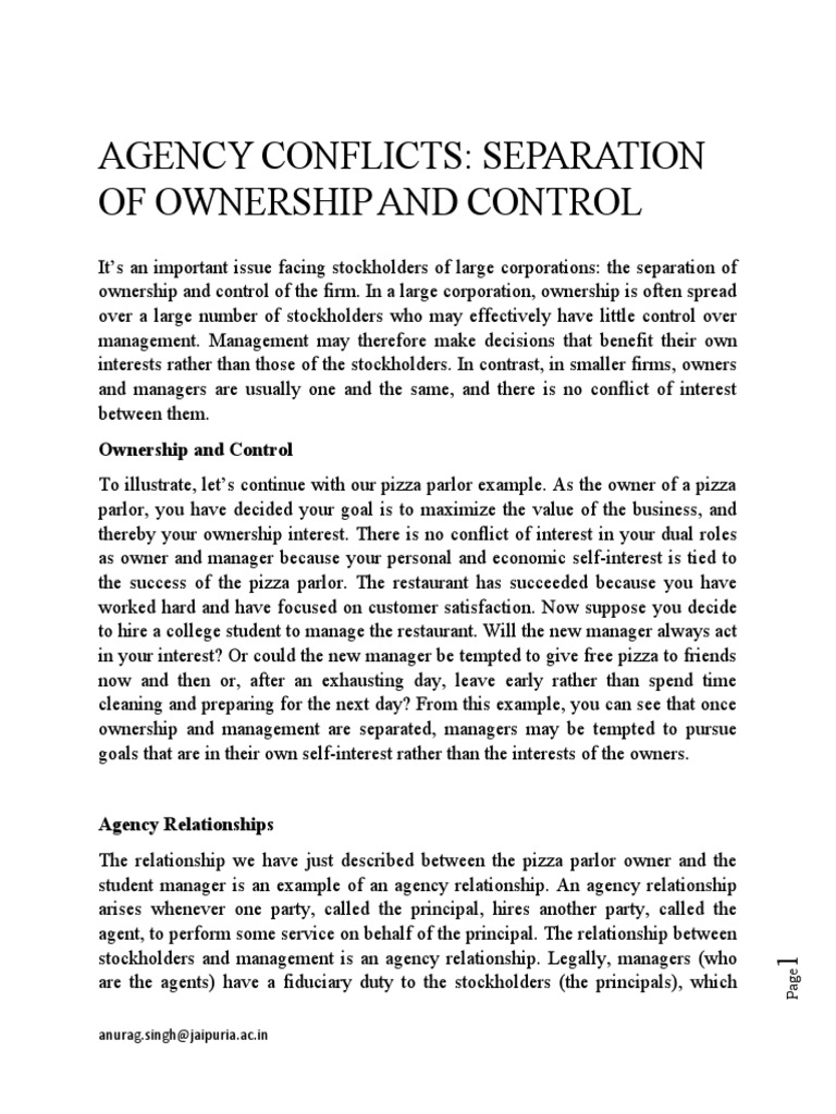 Agency Conflicts | PDF | Board Of Directors | Conflict Of Interest