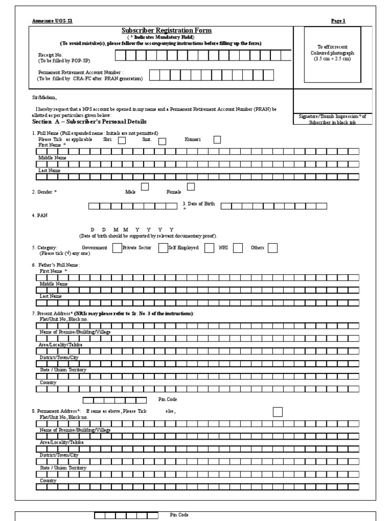 Subscriber registration form UOS-S1 | Identity Document | Government