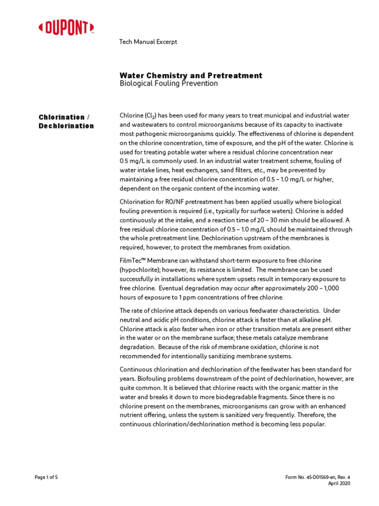 Chlorination and Dechlorination | PDF | Chlorine | Chemical Compounds