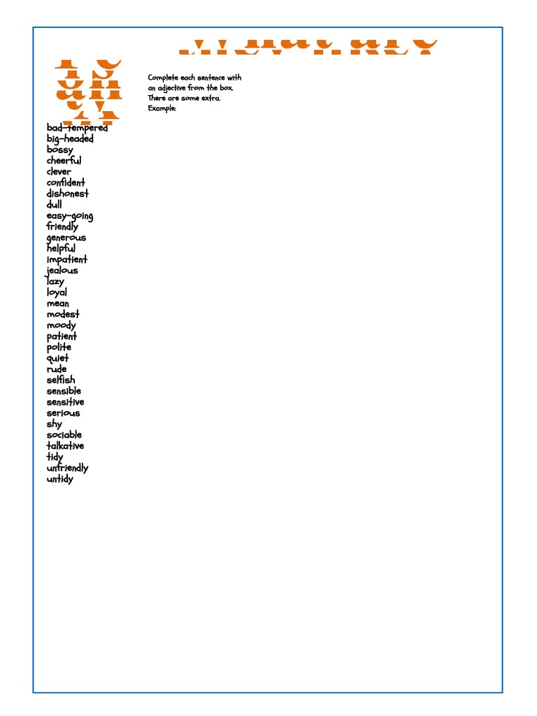 Personality Adjectives Assignment | PDF