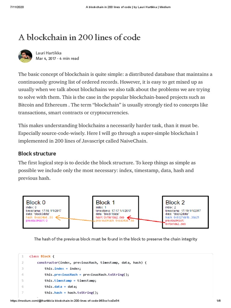 A Blockchain in 200 Lines of Code - by Lauri Hartikka - Medium | PDF ...