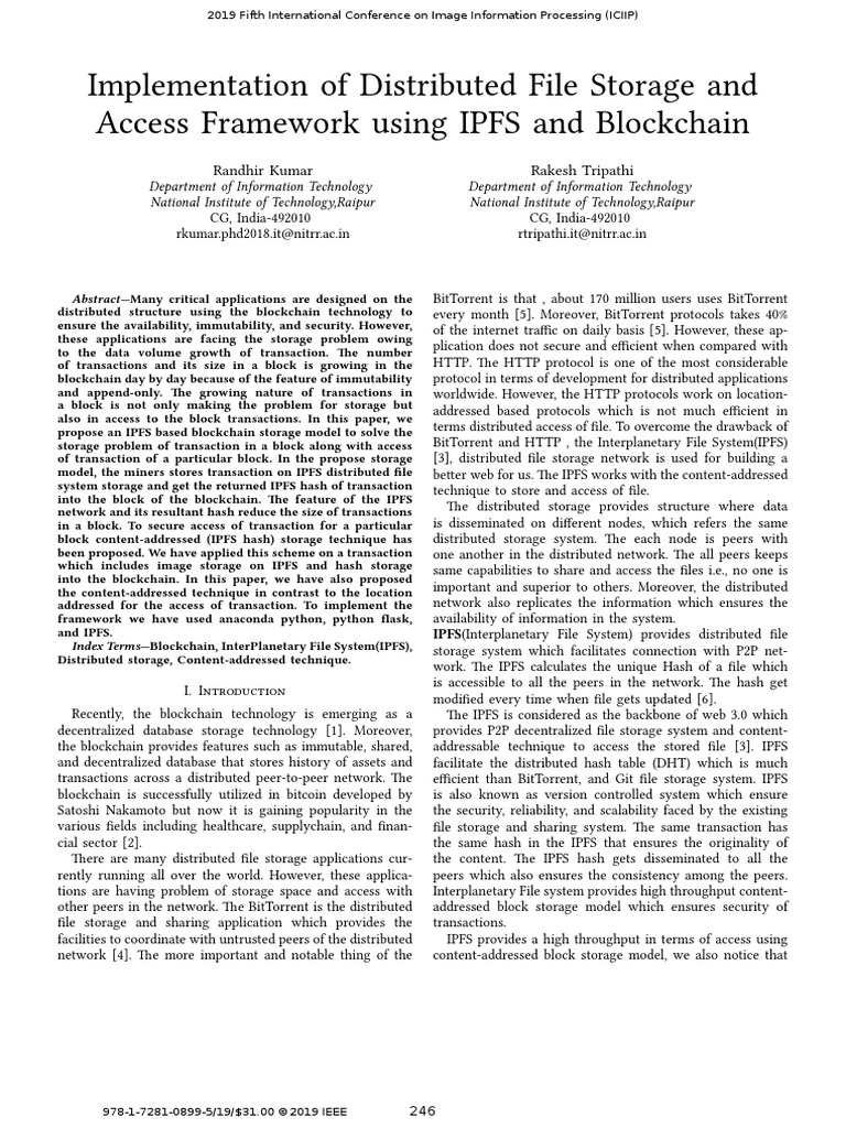 Implementation of Distributed File Storage and Access Framework Using IPFS and Blockchain | PDF ...