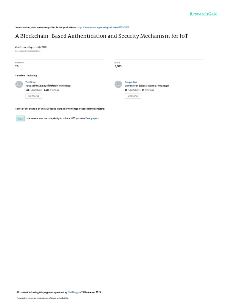 50A Blockchain Based Authentication and Security Mechanism For IoT | PDF | Internet Of Things ...