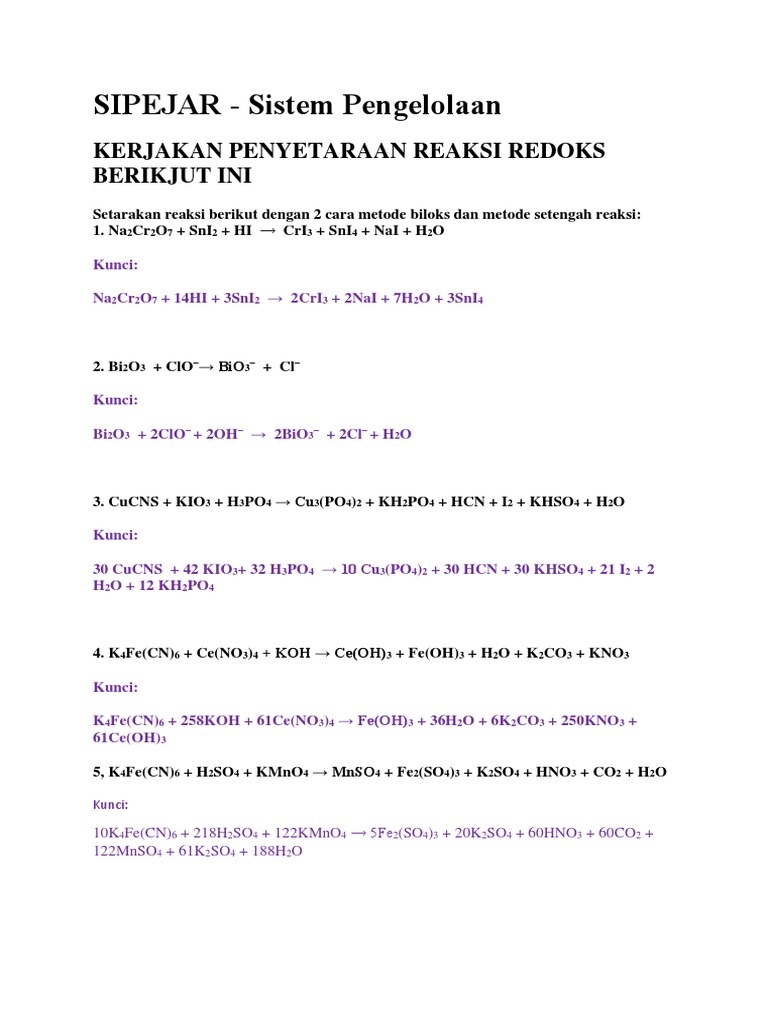 Contoh Soal Dan Penyelesaian Soal Redoks | PDF