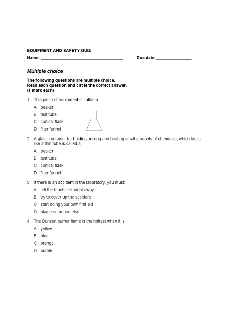 Lab Equipment Safety Quiz | PDF | Laboratory Equipment | Nature