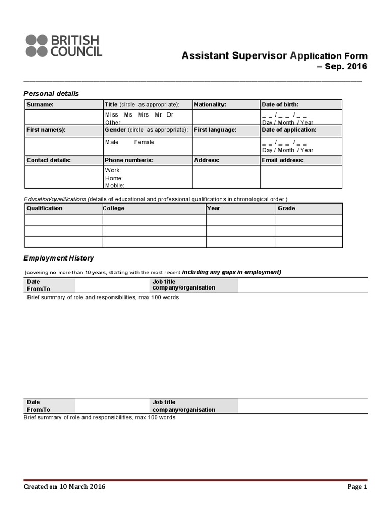 Assistant Supervisor Application Form | PDF | Business | Test/Examination