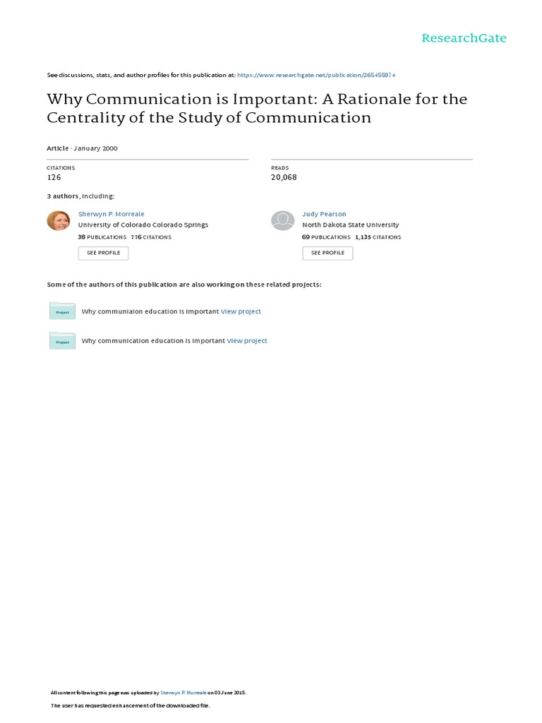 Why Communication Is Important A Rationale For The | PDF | Nonverbal ...