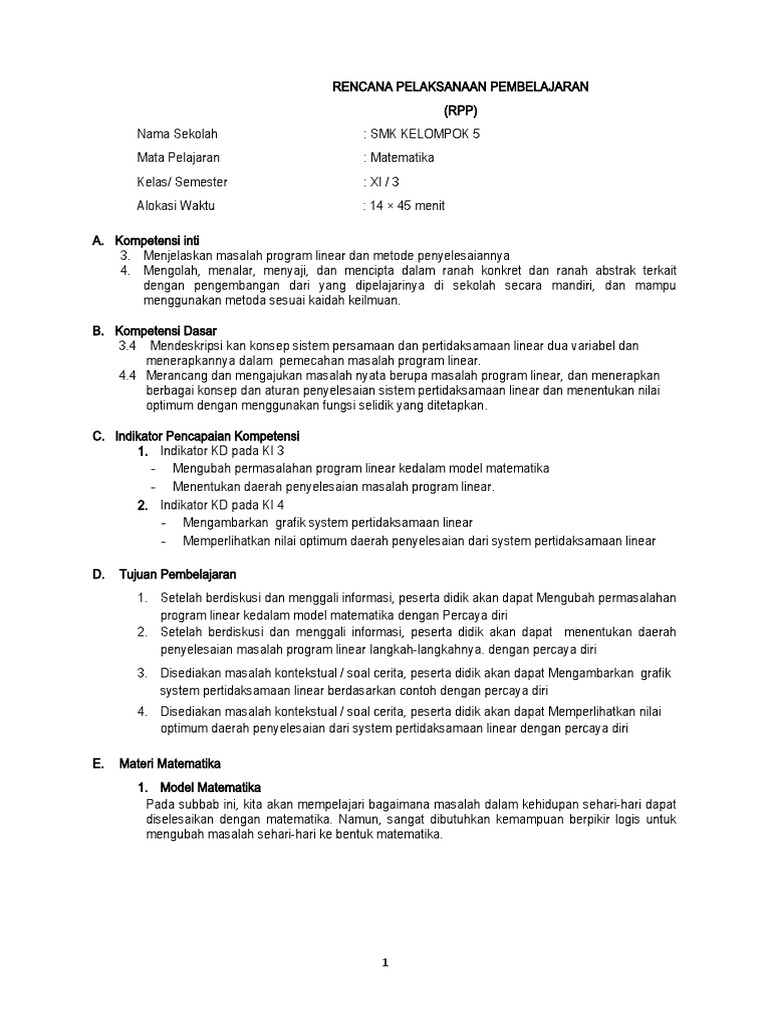 16 RPP Program Linear | PDF