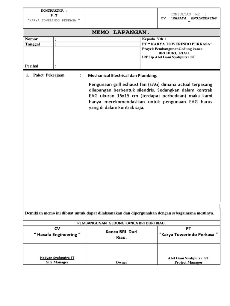 Memo Lapangan Rev | PDF