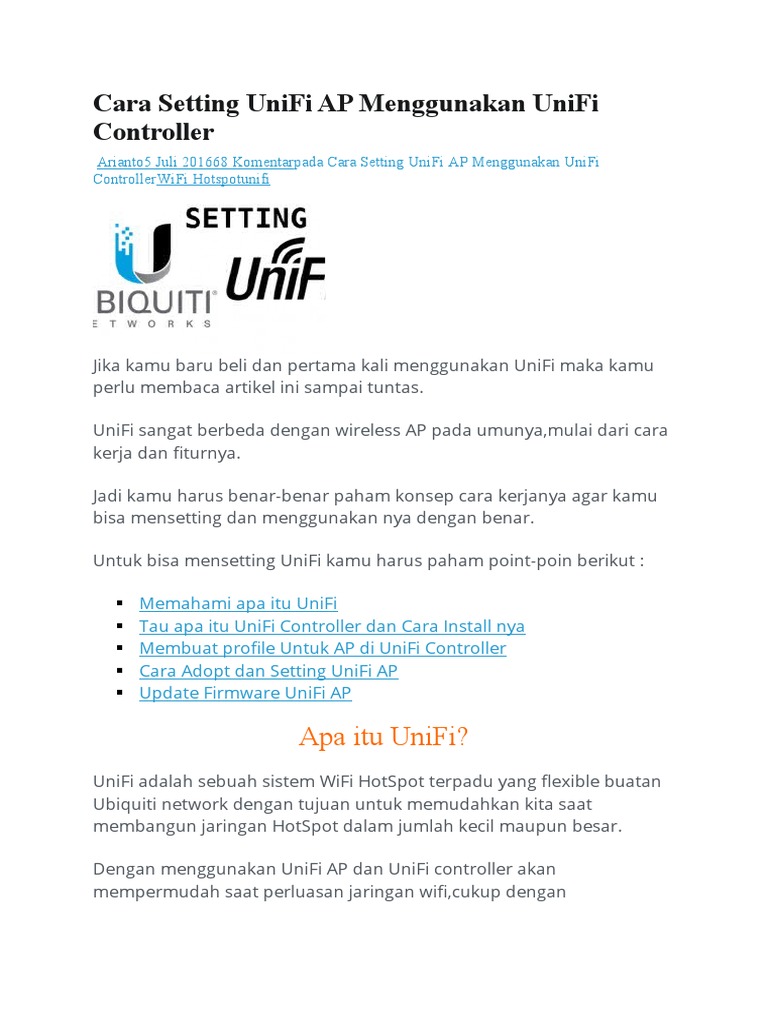 Cara Setting UniFi AP Menggunakan UniFi Controller | PDF