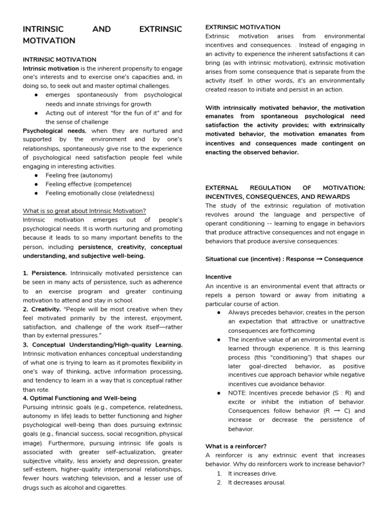 Motivation: Intrinsic vs Extrinsic | PDF | Motivation | Motivational