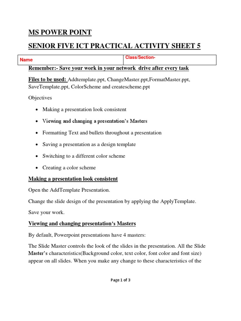 ICT Powerpoint Activity Sheet | PDF | Microsoft Power Point ...